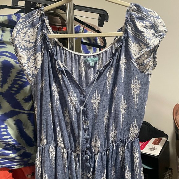 LF | Dresses | Lf Blue And White Button High Low Dress | Poshmark